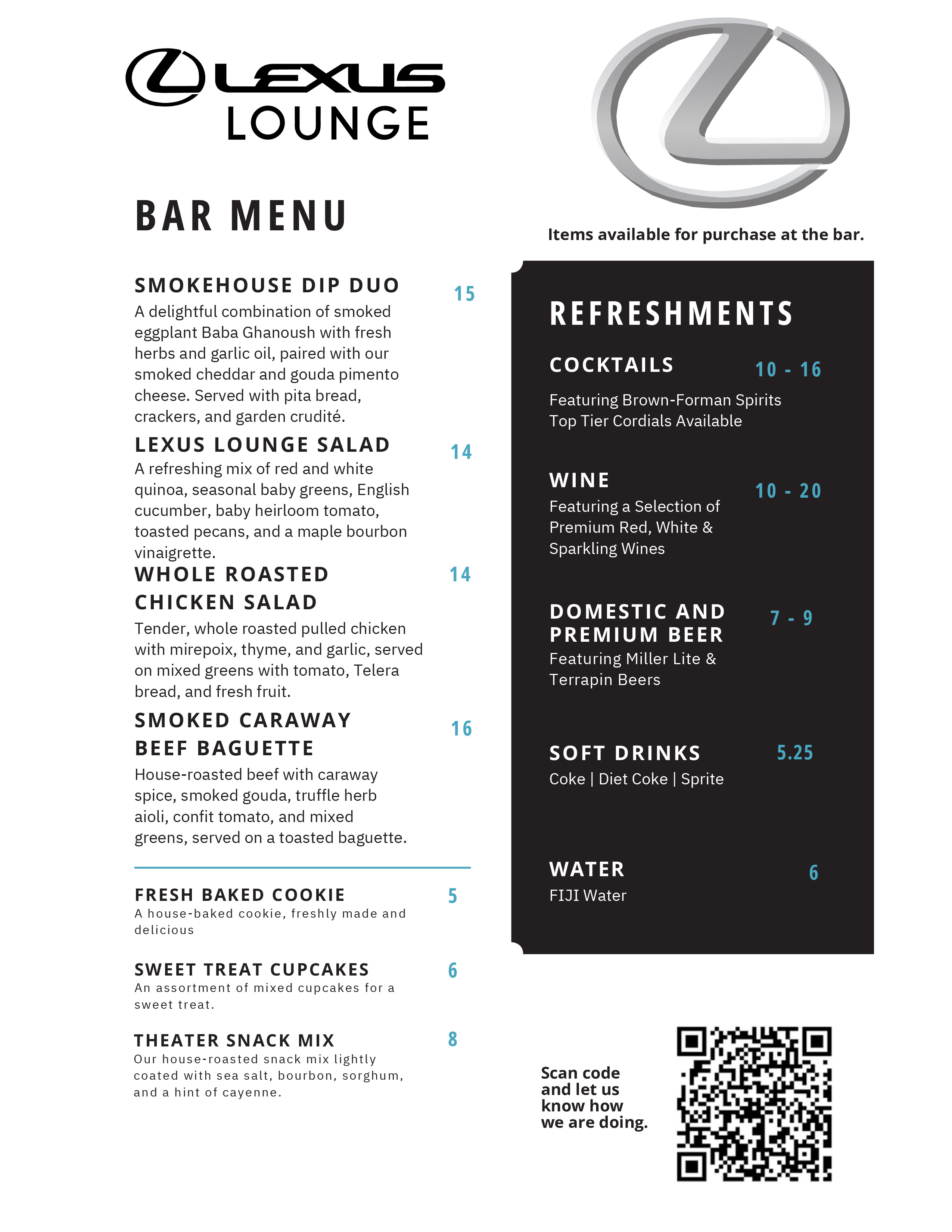 Lexus Lounge Menu